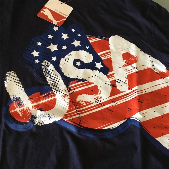 Puma | Shirts | Puma Usa Flag Tshirt Mens Big Cat Blue Small | Poshmark
